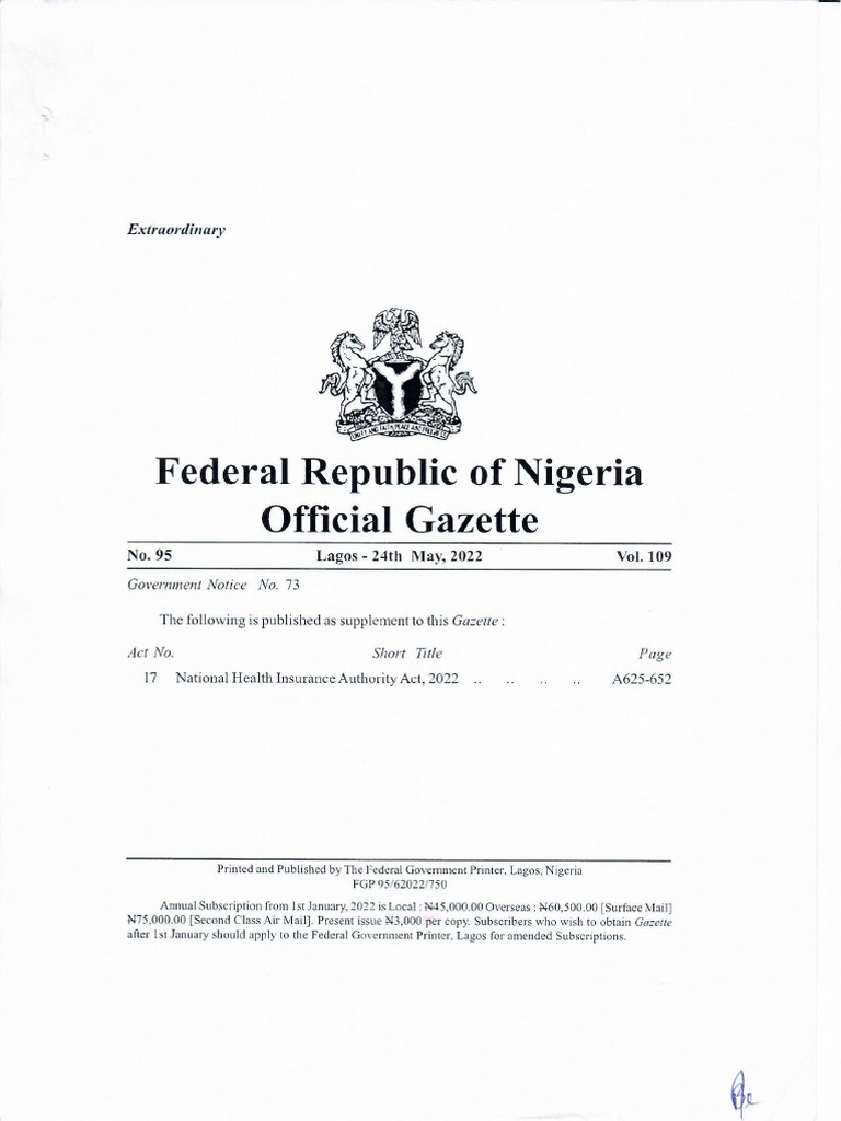 NHIA Act 2022 (Gazetted Copy) | PDF