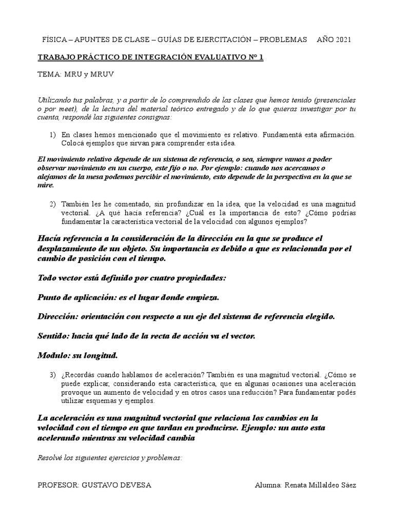 TP Evaluativo #1 MRU-MRUV | PDF | Vector Euclidiano | Fenomeno fisico