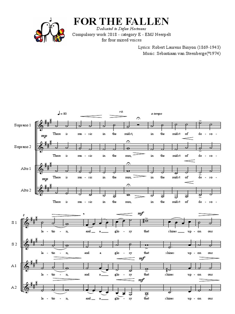VAN STEENBERGE - For The Fallen - SSAA | PDF | Singing | Vocal Music