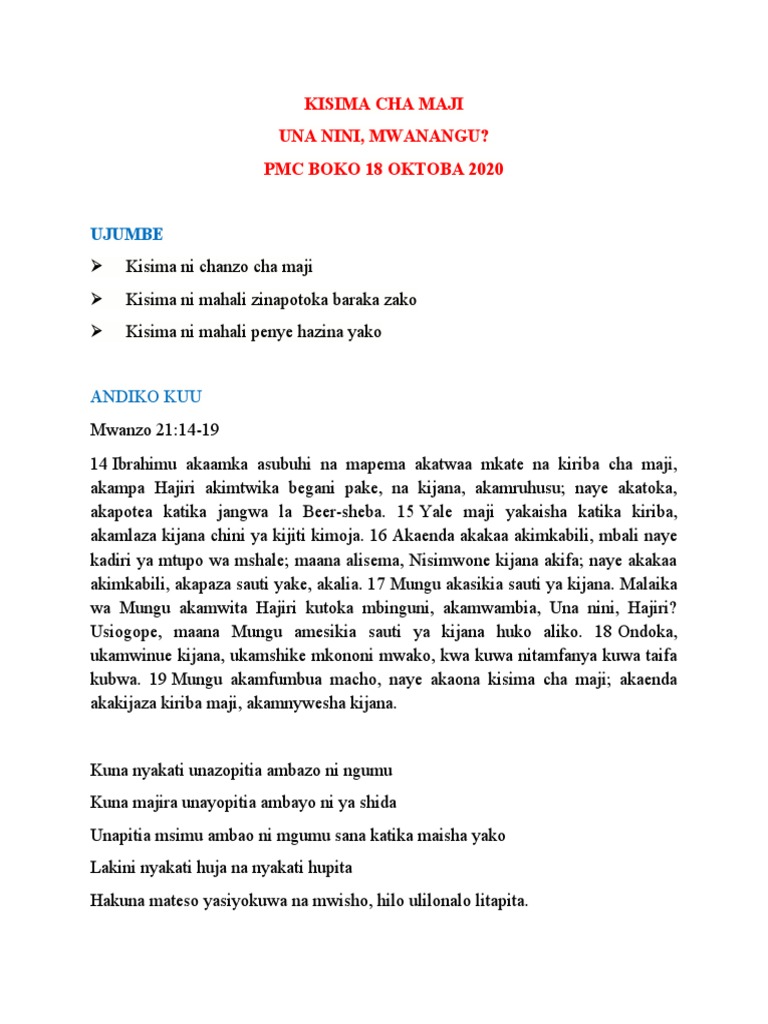 Kisima Cha Maji 18102020 | PDF