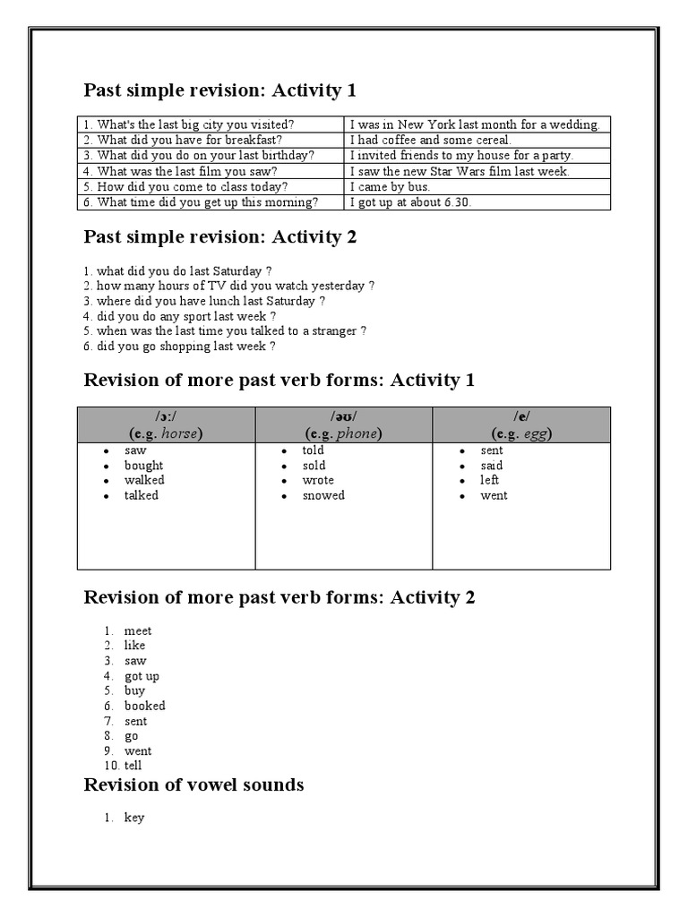 Past simple revision activities | PDF