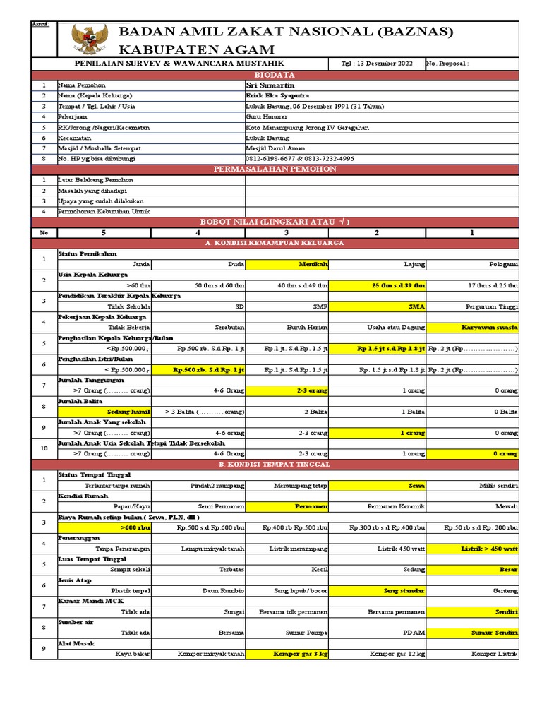 Blangko Survey Baznas | PDF