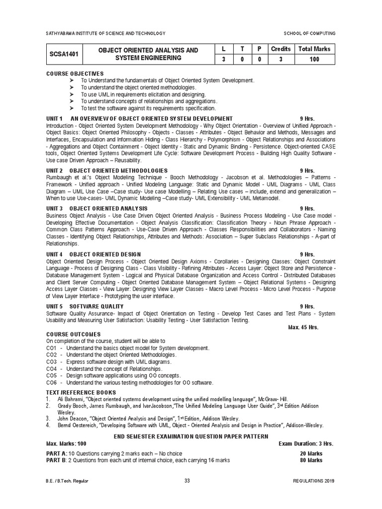 Object Oriented Analysis and System Engineering: A Course Outline | PDF | Unified Modeling ...