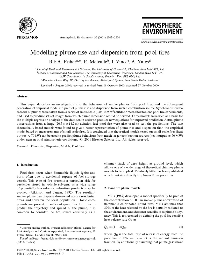 Modelling Plume Rise and Dispersion From Pool Fires | PDF | Regression ...