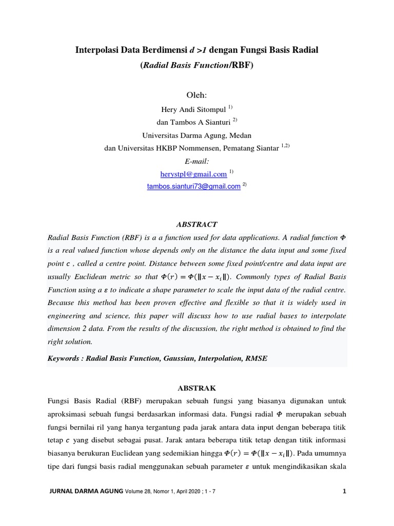 Interpolasi Data Berdimensi D 1 Dengan Fungsi Basis Radial (Radial ...
