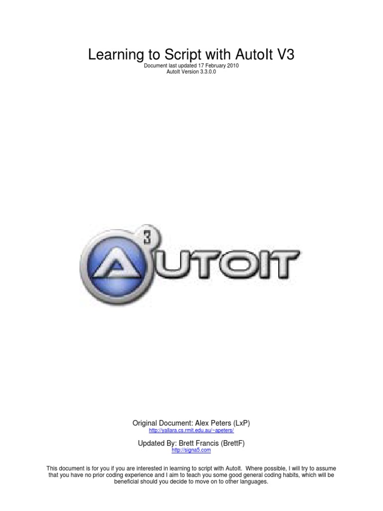Learning To Script With Autoit V3 Last Updated 17 Feb 2010 Data Type Variable Computer
