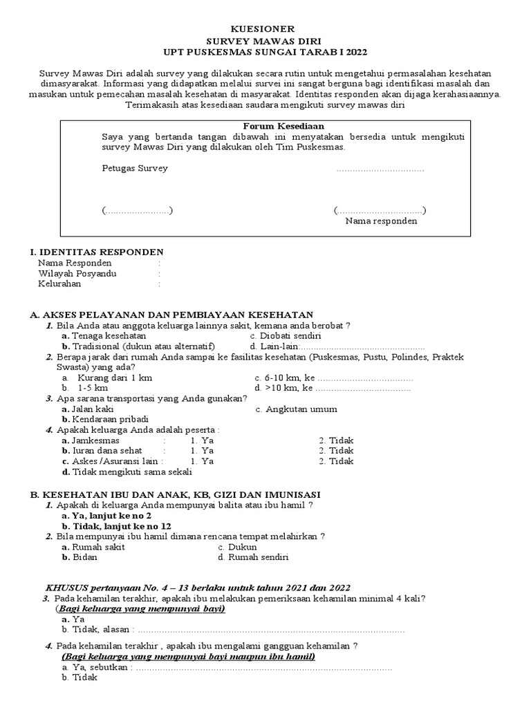 Kuesioner SMD 2022 | PDF | Kesehatan Holistik