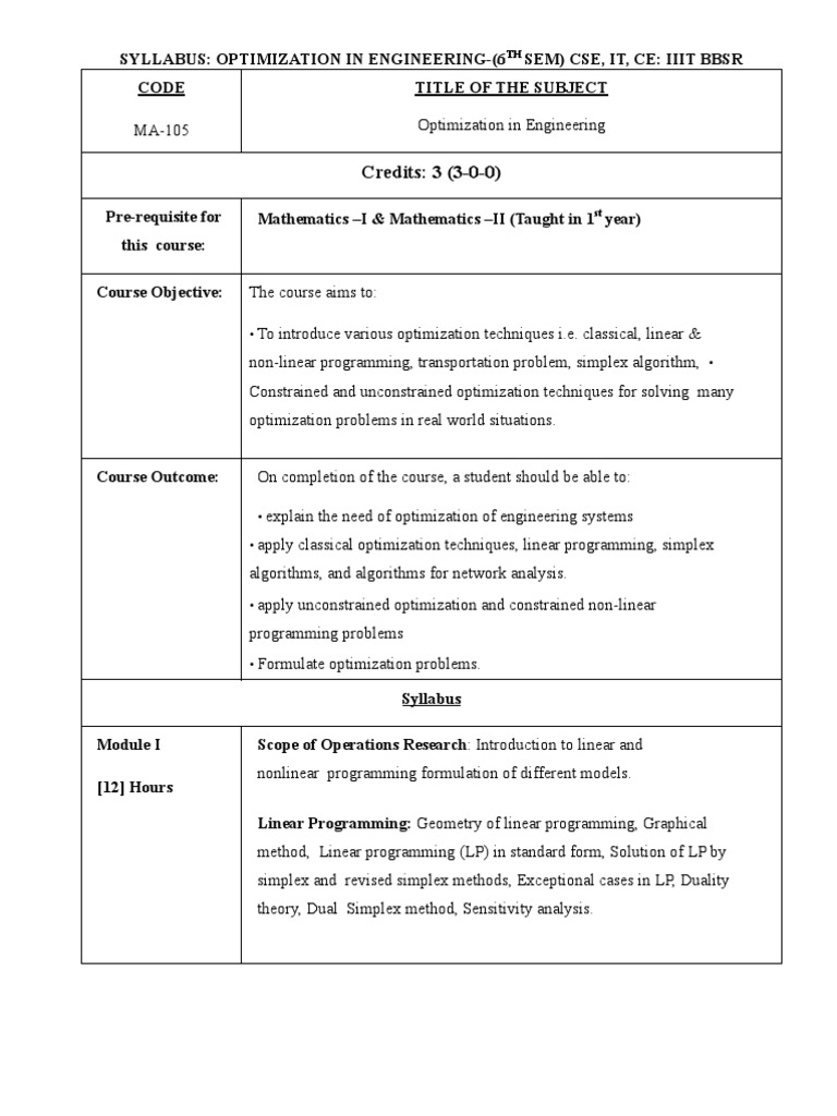 OE Syllabus | PDF | Mathematical Optimization | Linear Programming