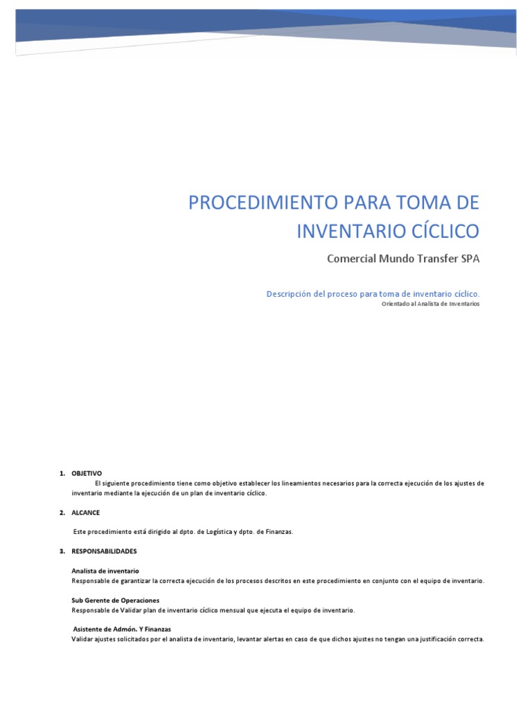 Procedimiento Inventario Cíclico Ver.1 | PDF