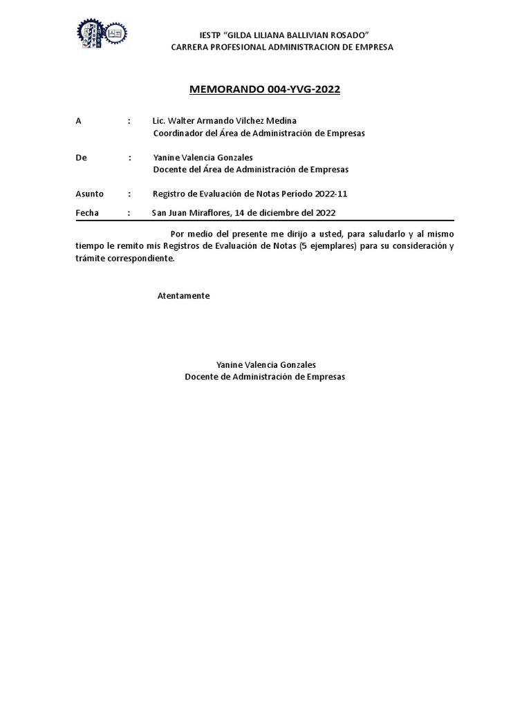 MEMORANDO 004 - Yvg | PDF