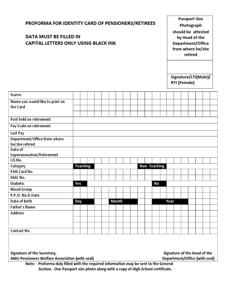 I-Card Proforma for Retirees(1) | PDF