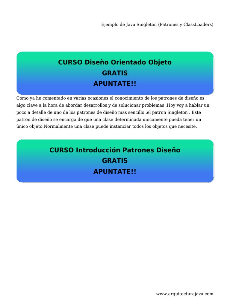 Ejemplo de Java Singleton (Patrones y ClassLoaders) | PDF