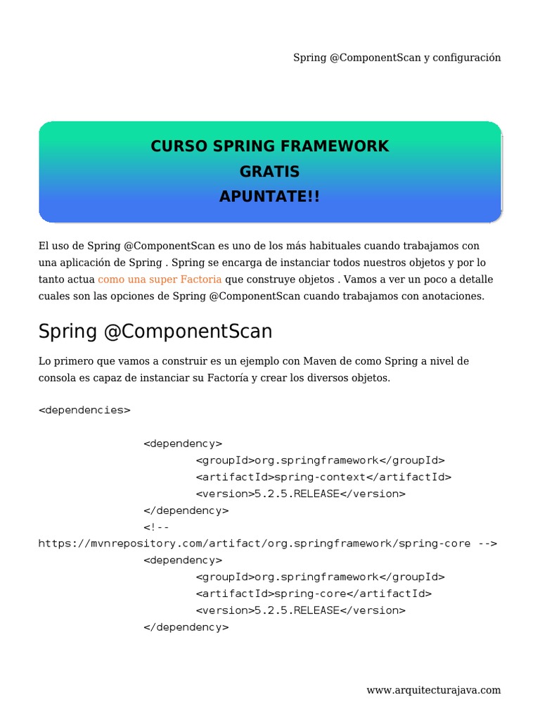 Spring Componentscan Y Configuración Pdf Spring Framework Gestión De Tecnología De La