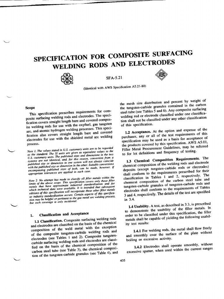 Aws A5.21 1980 Composit Surfacing Welding Rods and Electrodes | PDF