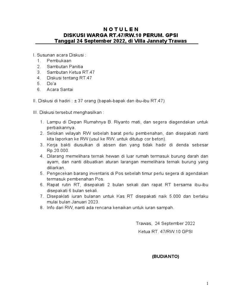 Notulen Diskusi RT.47 | PDF