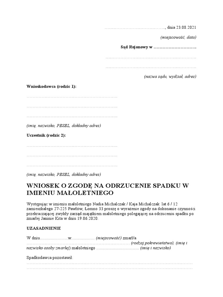 Wniosek Wypełniony | PDF