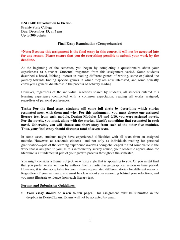 Final Essay Examination (ENG 240 F2011) | PDF | Turnitin | Essays