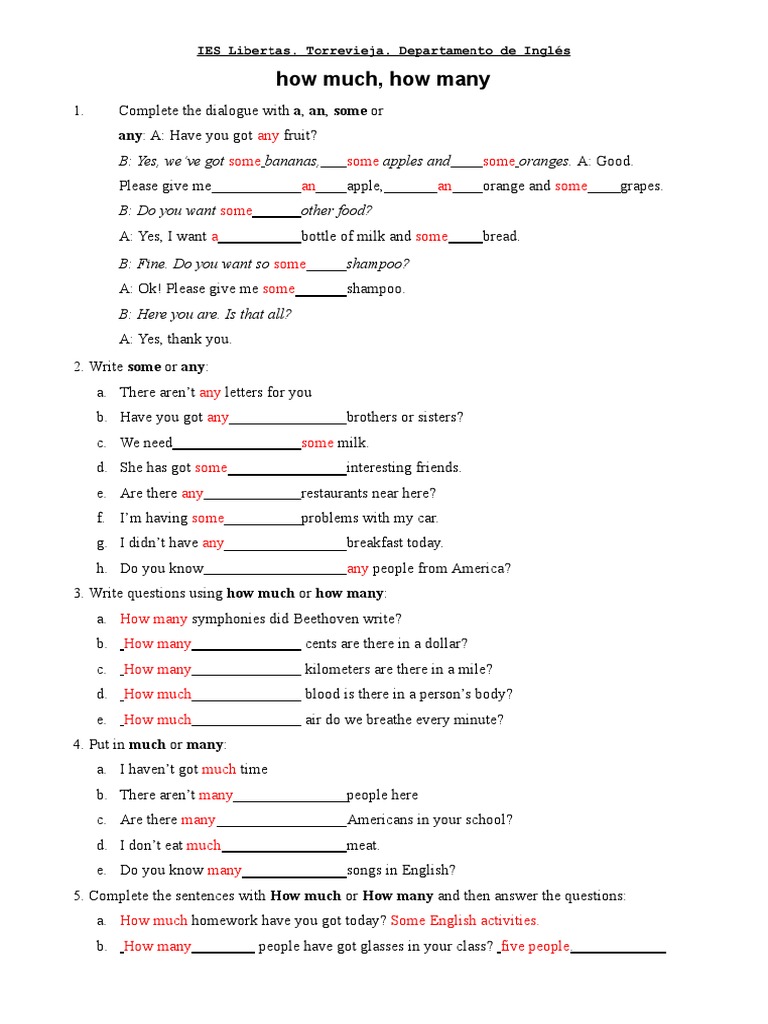 How Much How May Exercises Basic 9 | PDF