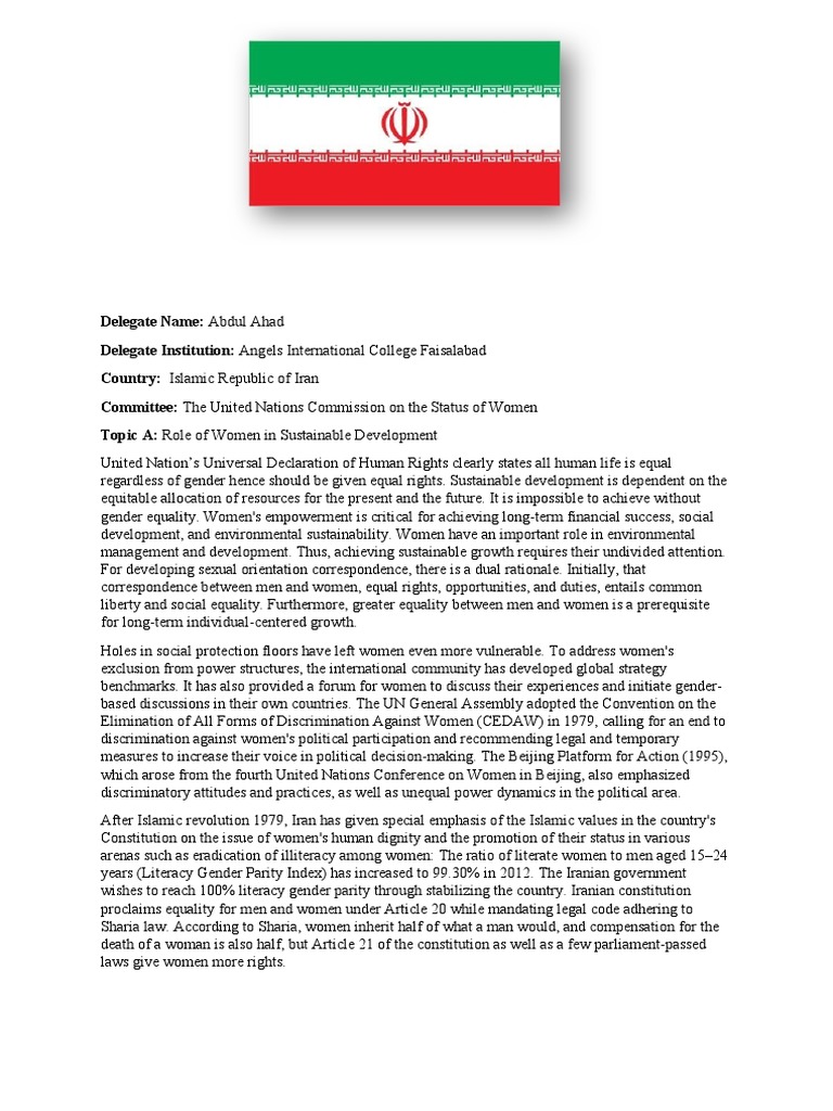 Iran Position Paper UNCSW | PDF | Woman | Gender Studies