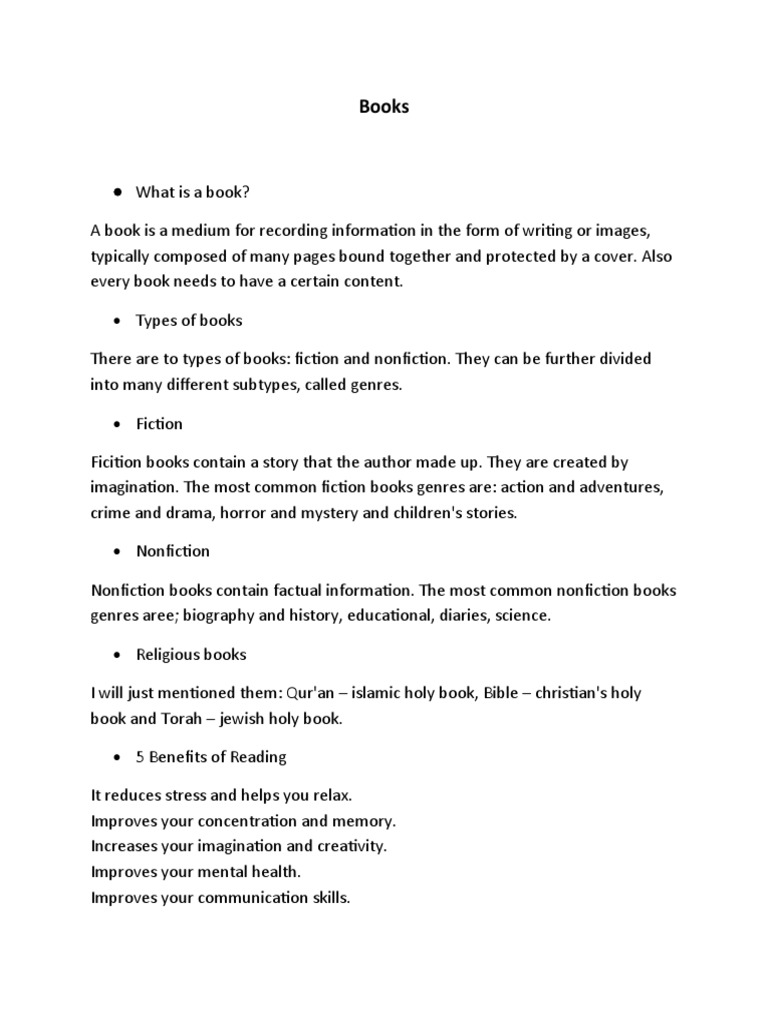 An Introduction to Books: Their Types, Benefits, and Genres | PDF