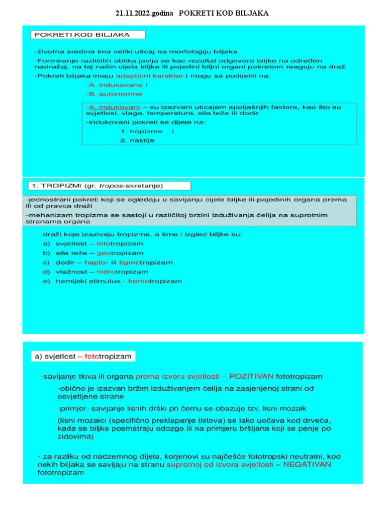 Pokreti Biljaka | PDF