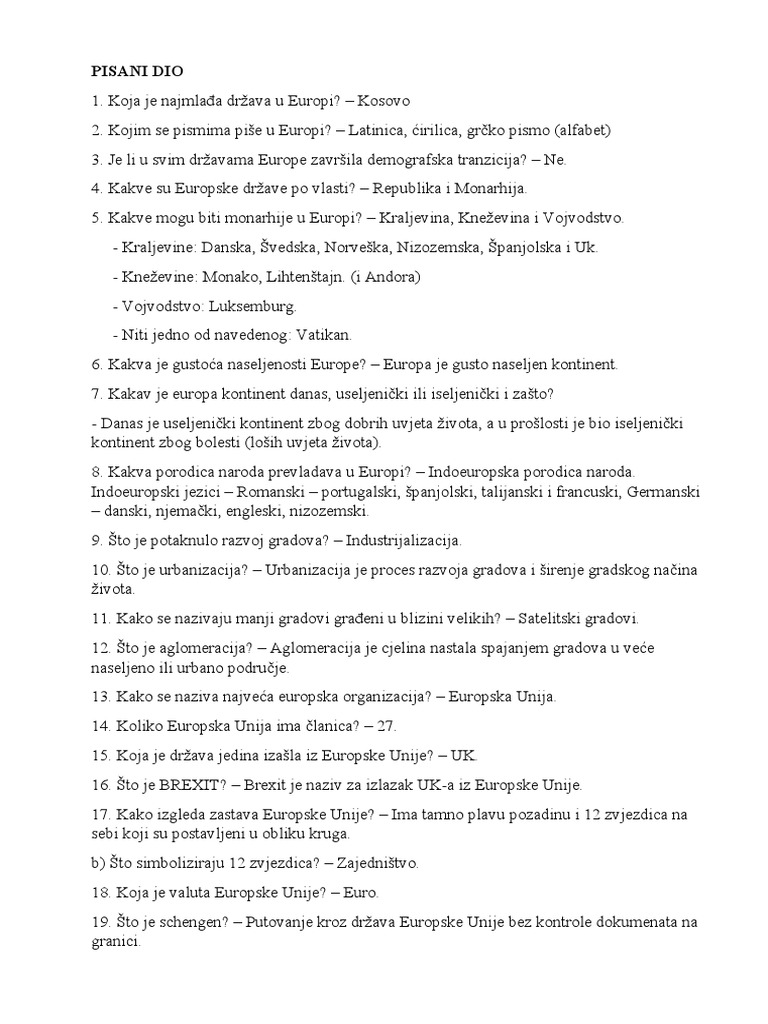 Pitanja - Test (Europa) | PDF