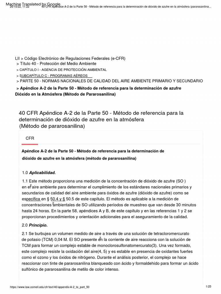40 CFR Appendix A-2 To Part 50 - SO2 | PDF | Valoración | Química