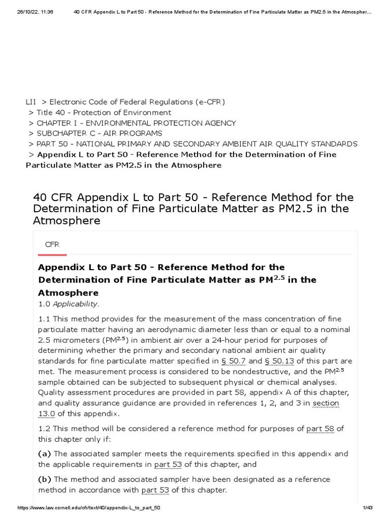 40 CFR Appendix L to Part 50 - PM2.5 | PDF | Particulates | Accuracy ...