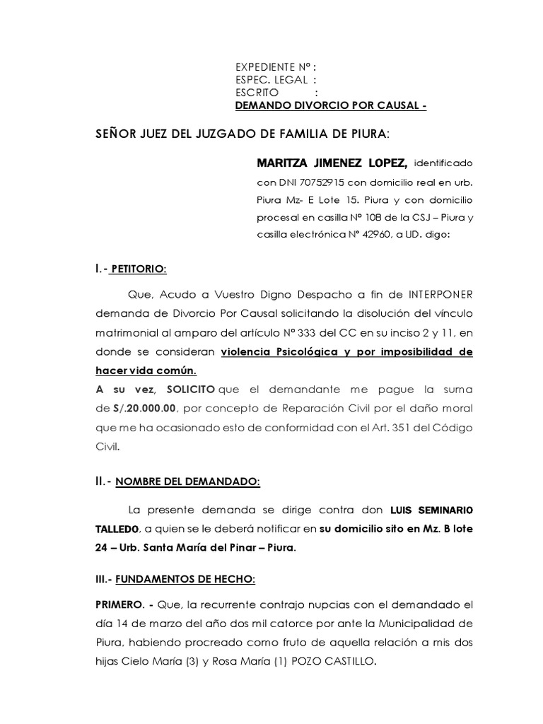 DIVORCIO | PDF | Demanda judicial | Divorcio