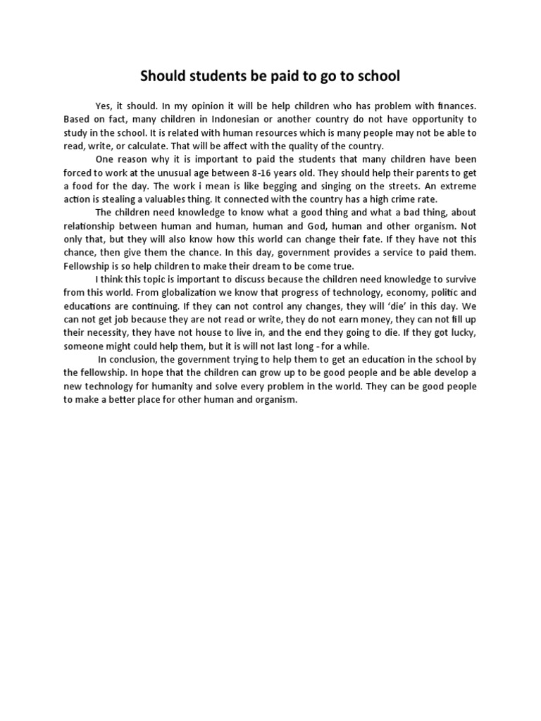 Should Students Be Paid To Go To School | PDF