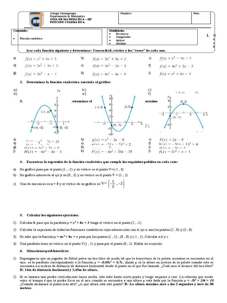 Guía Funcion Cuadratica | PDF | Métodos y materiales de enseñanza