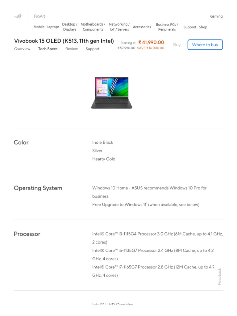 Vivobook 15 OLED K513 (11th Gen Intel) - Laptops - ASUS India - Tech Specs | PDF ...