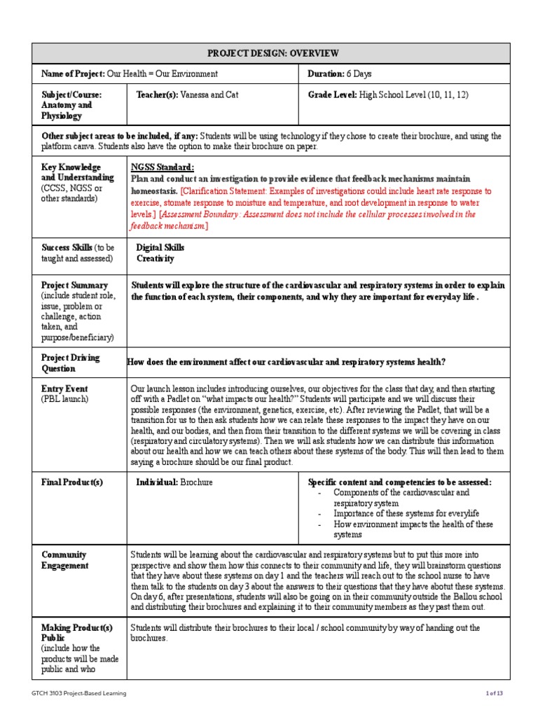 PBL Unit Lesson Plan Instructional Materials - 2 | PDF | Coronary ...