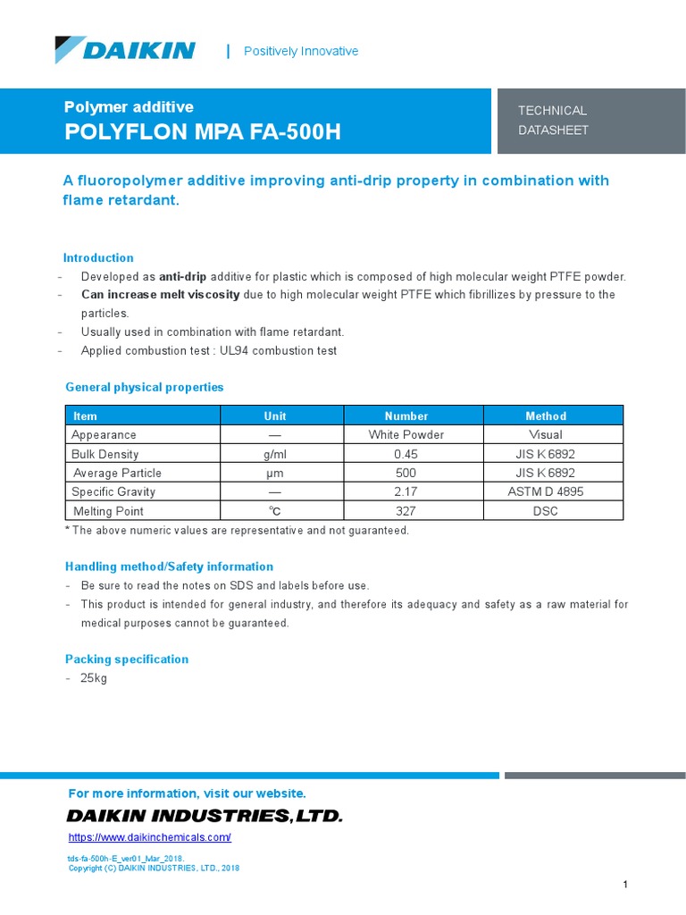 Tds-Fa-500h-E Ver01 Mar 2018 | PDF