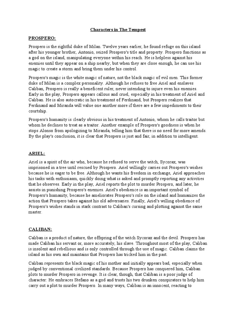 Characters in The Tempest | PDF | The Tempest
