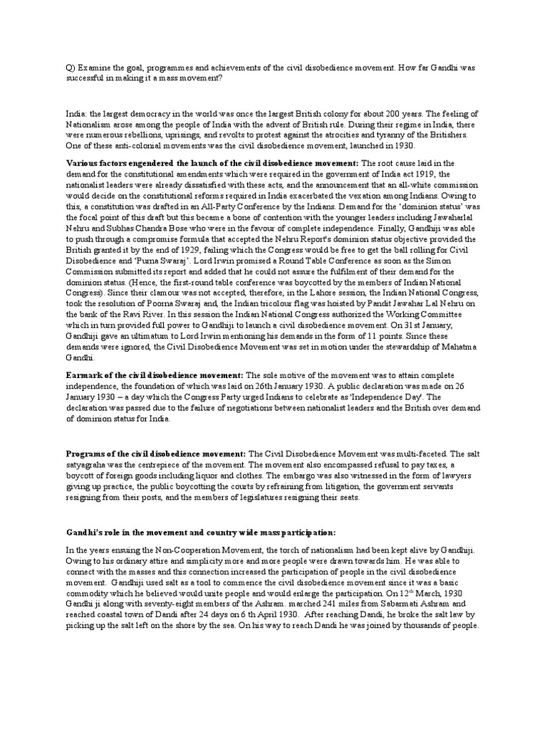 Civil Disobedience Movement | PDF | Mahatma Gandhi | Social Movements