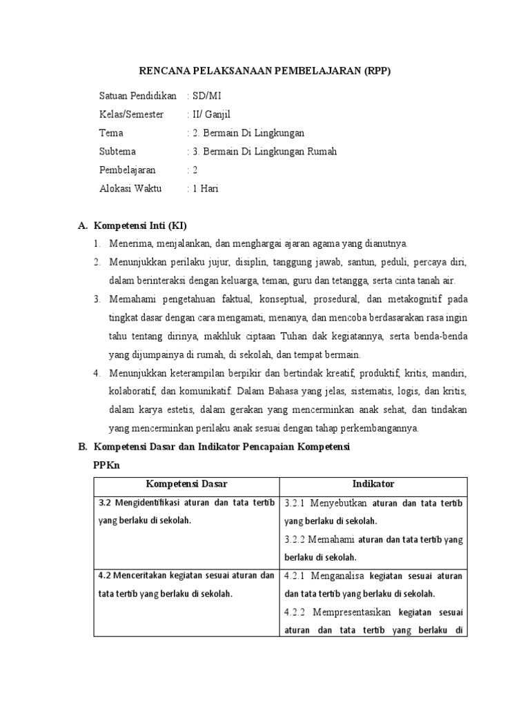 RPP Kelas 2 Tema 2 Sub Tema 3 Pembelajaran 2.ari Fix | PDF | Kesehatan Holistik | Sains & Matematika