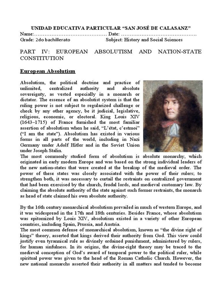 European Absolutism and Nation-State Overview | PDF | Absolute Monarchy ...