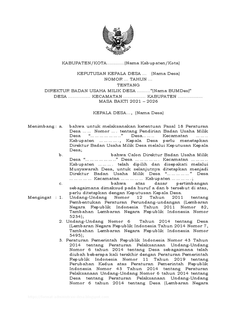 CONTOH SK Direktur Dan Dewan Pengawas BUM Desa | PDF