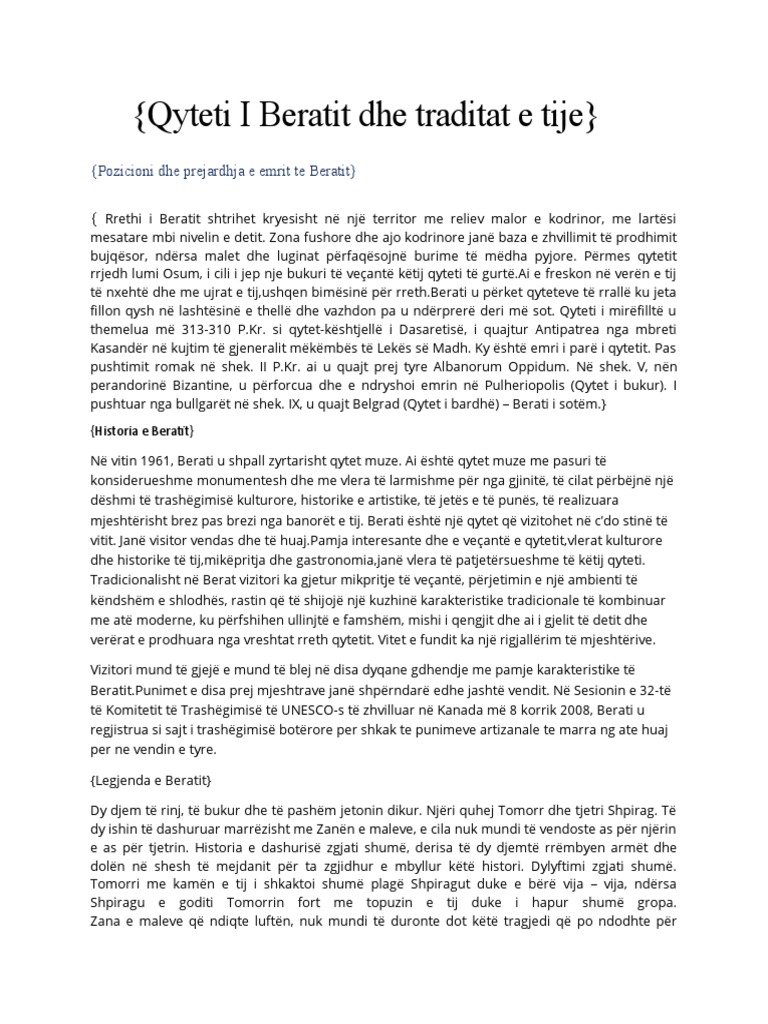 Qyteti I Beratit Dhe Traditat e Tije | PDF