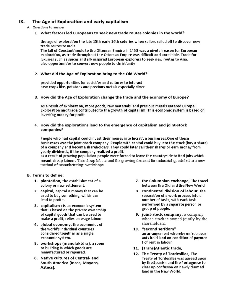 The Age of Exploration and Early Capitalism | PDF | Age Of Discovery ...