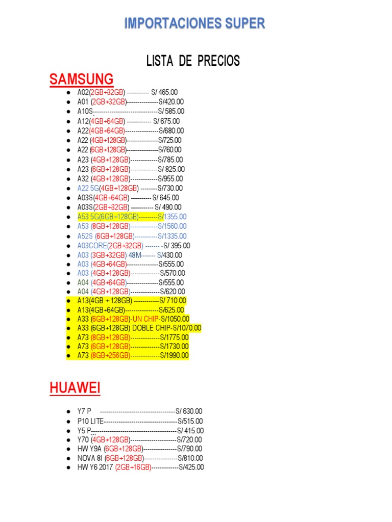 Lista de Precios Nuevo | PDF | Teléfonos móviles | Equipo de telefonía