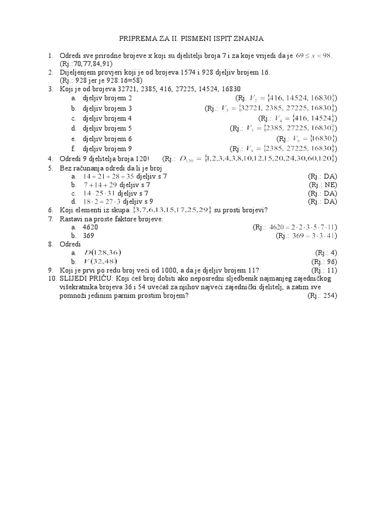 PRIPREMA ZA II Pismeni 1 | PDF
