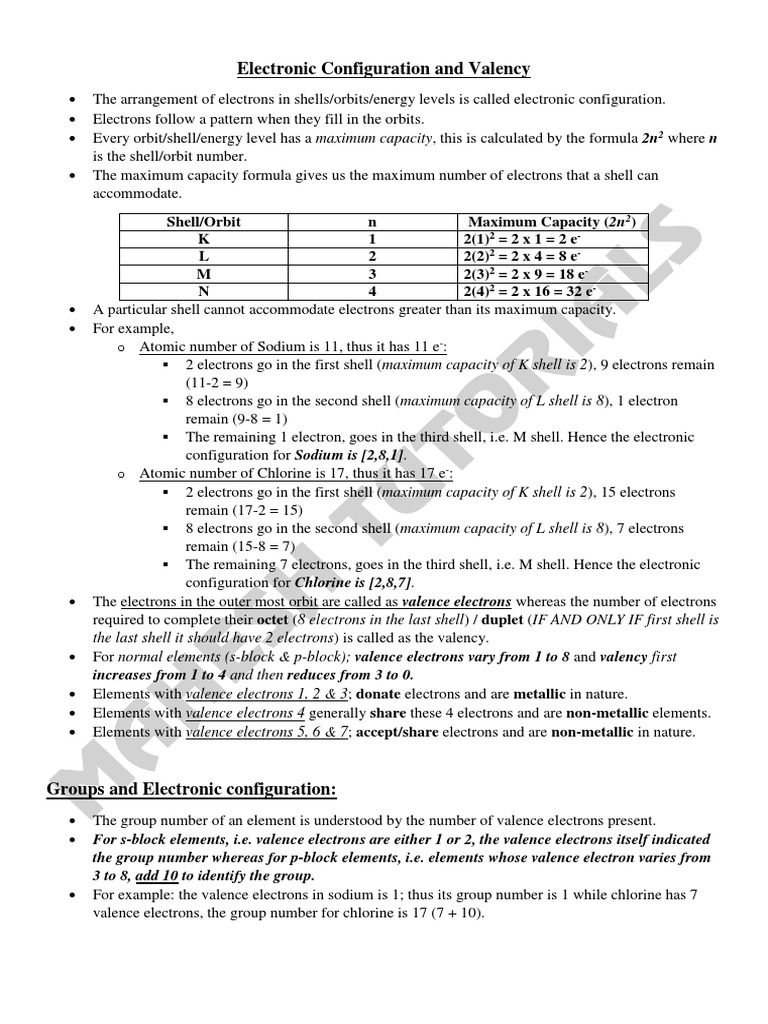 Electronic Configuration and Valency | PDF | Electron Configuration ...