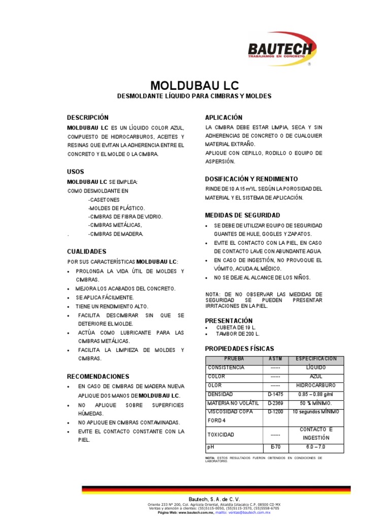 MembranasCurado Moldubau LC | PDF | Hormigón | Química