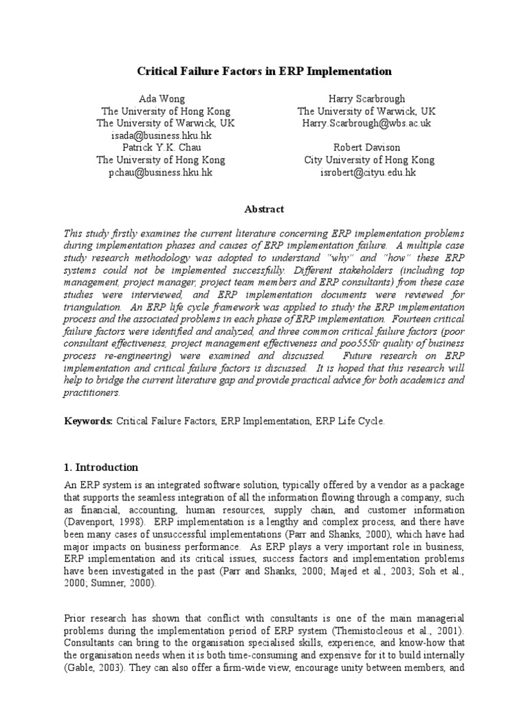 Critical Failure Factors in ERP Implementation | PDF | Enterprise ...