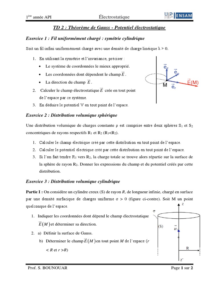 TD-2 Théorème de Gauss - Potentiel Électrostatique | PDF | Électrostatique | Géométrie