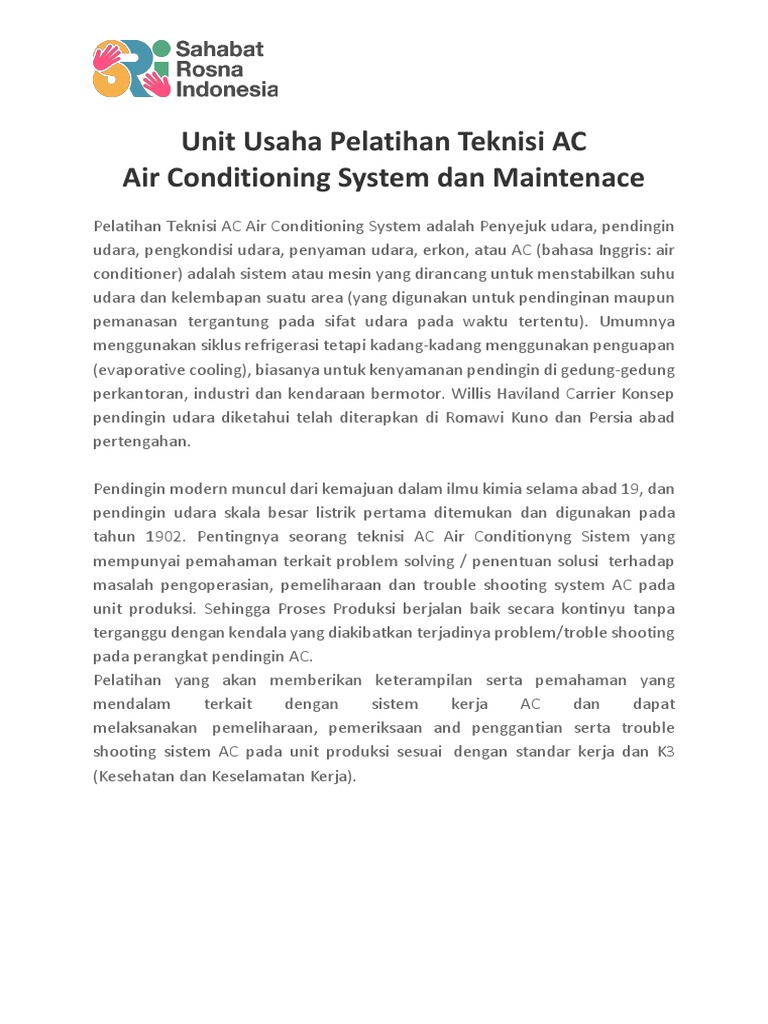 Pelatihan Dan Usaha Teknisi AC Air Conditioning System | PDF