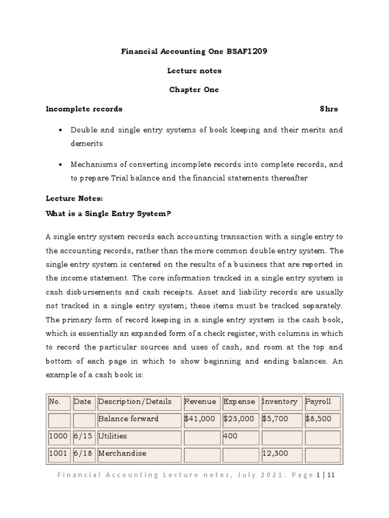 Single & Double Entry Notes | PDF | Debits And Credits | Bookkeeping