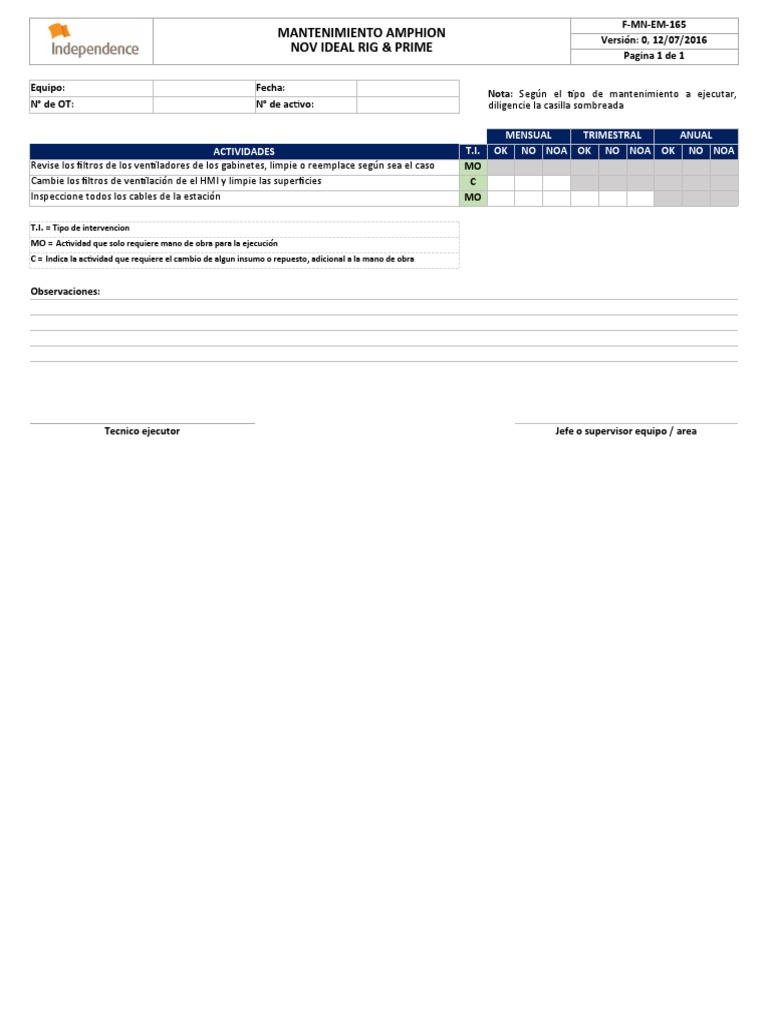 Mantenimiento Amphion Nov Ideal Rig Prime V - 00 | PDF